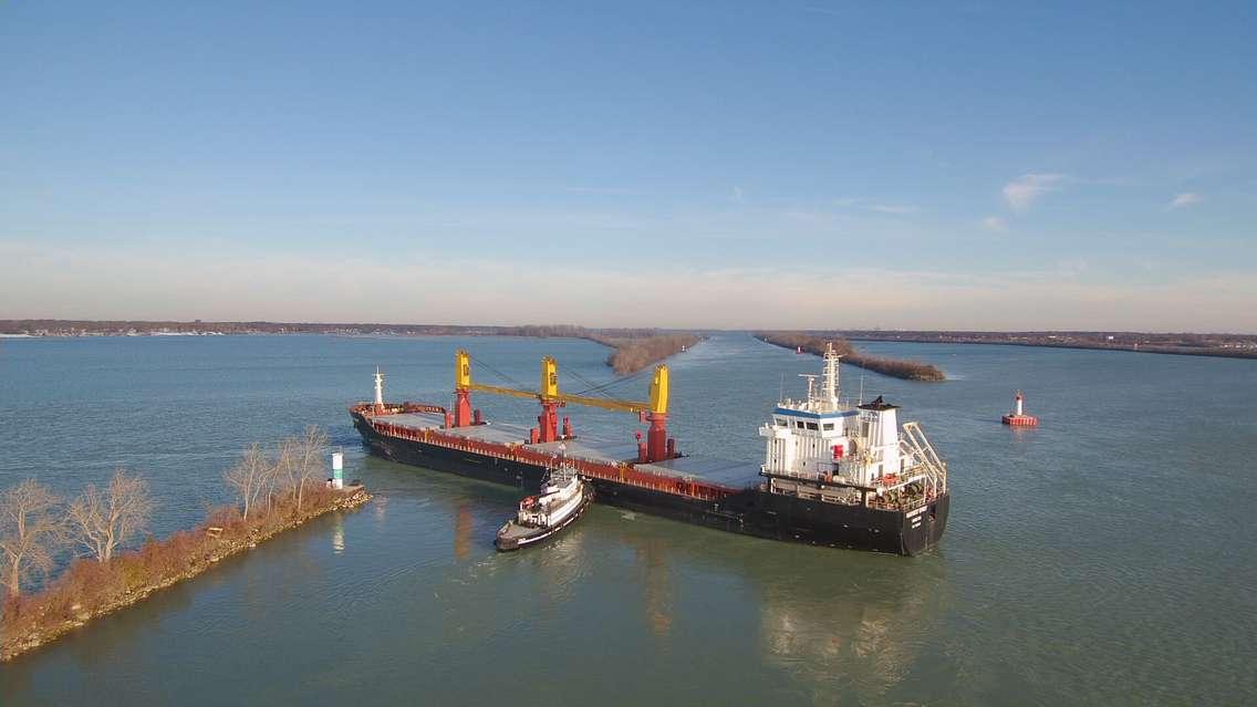 Freighter aground in Detroit River freed